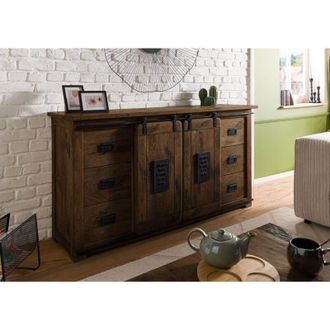 Massivmoebel24 Sideboard Mango 170x45x90 braun lackiert railway 493