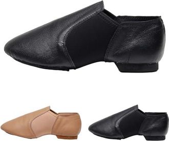 Generic Chaussures de danse jazz à enfiler pour femme en cuir synthétique souple avec élastique solide, haute durabilité, talon en caoutchouc, semelle fendue,