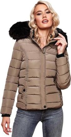 Navahoo Veste dhiver matelassée pour femme avec col en fourrure amovible B355, Gris taupe, XL