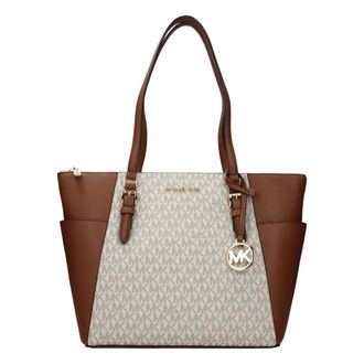 Michael Kors Femme, Sacs, Beige, Taille: ONE Size Charlotte Grand sac cabas zipp&eacute; en cuir et logo