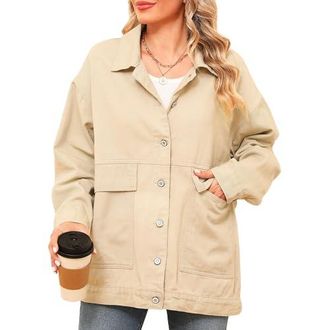 Generic Veste en jean pour femme avec capuche amovible - Style d&eacute;contract&eacute; - Avec boutons - Veste en jean surdimensionn&eacute;e &agrave; manches longues, kaki, XXL