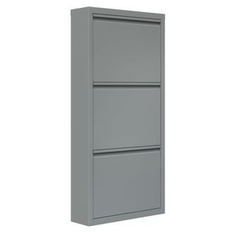 Woltu Schuhschrank, mit 3 Klappen, Schuhregal, Schuhkipper, f&uuml;r 9 Paar Schuhe, aus Metall, f&uuml;r Flur Wohnzimmer, 50x106x15 cm, Hellgrau