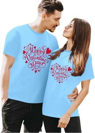 Generic T-shirt d&eacute;contract&eacute; &agrave; col rond pour femme pour la Saint-Valentin 2026 | Haut &agrave; manches courtes pour plus de confort et de style, bleu clair, XXL