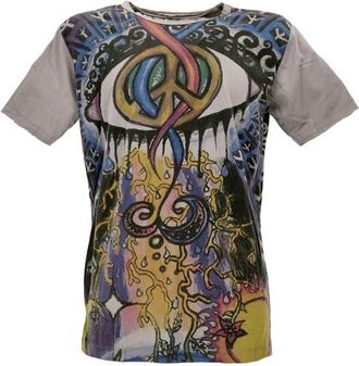 Guru Shop Mirror T-shirt en coton pour homme, Peace / Gris, M