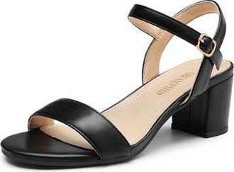 Dream Pairs Sandales classiques &agrave; talons bas avec boucle et bout ouvert et sangle de cheville pour femme pour le travail quotidien, f&ecirc;te de mariage, Polyur&eacute;thane 