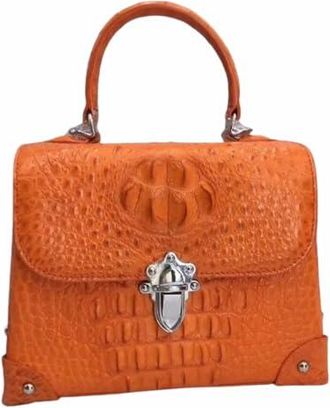 Generic Sac cabas pour femme, créateur de mode, en cuir de crocodile véritable, petit sac à main prune pour femme, en cuir dalligator véritable, orné de clous