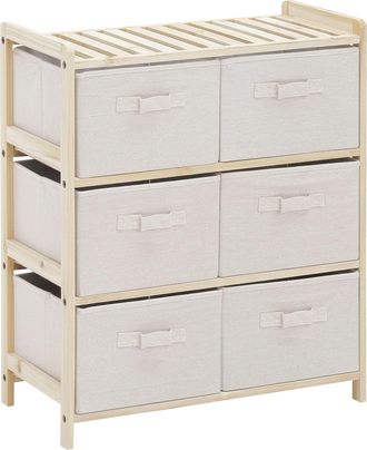 HOMCOM Kommode aus Stoff, Aufbewahrungsmöbel mit 6 klappbaren Schubladen, moderner Stil, Rahmen aus Tannenholz, für Schlafzimmer, Büro, Wohnzimmer, 59 x 28 x