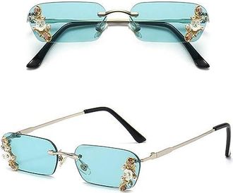 Generic Lunettes de soleil rectangulaires sans monture pour femmes et hommes, lunettes de soleil rectangulaires de luxe, vert, taille unique 2026