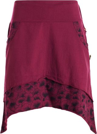 vishes Alternative Bekleidung - Damen mini Rock Baumwolle Blumen-Muster extra breiter Bund mit Kordel-Zug und Taschen dunkelrot 38