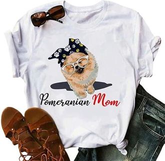Keephen Graphique Pomeranian T-Shirt Femmes Propri&eacute;taire de Chien Pomeranian T-Shirt Mignon Pom Impression 3D Manches Courtes Tops Col Rond Streetwear