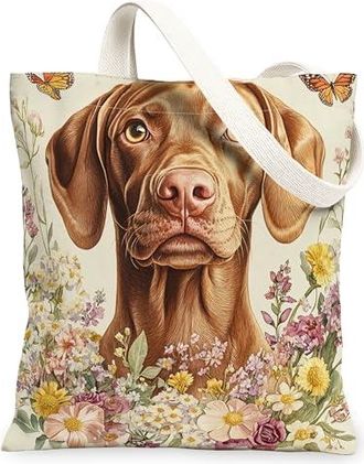 Generic Spring Vizsla Sac fourre-tout en toile pour faire du shopping 33 x 38,1 cm, sac d&eacute;picerie r&eacute;utilisable pour femme, animal de compagnie, peinture de vo
