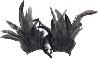 Generic Bracelet en mousseline de soie avec plumes, manchette, châle, costume de fête pour bal masqué, écharpe, chapeau pour homme, Noir, Taille unique