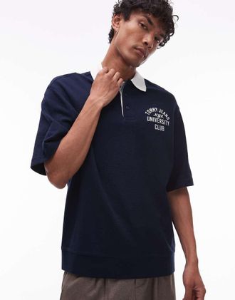 Tommy Jeans University Club - Rugby-Oberteil in Marineblau mit Polokragen
