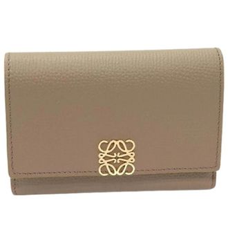 Loewe Pre-owned Anagram Vertical Wallet Pebble Grain Calf Trifold Wallet - - Pre-owned - Damen - Beige - ONE SIZE