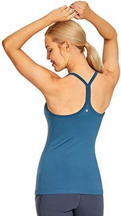 CRZ YOGA Débardeur Dos Nageur pour Femme Débardeur de Fitness Rembourré avec Soutien-Gorge Intégré Bleu pétrole 42
