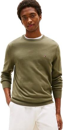 Tommy Hilfiger Pull Homme Essential Cotton avec Col Ras-du-Cou, Vert (Battle Green), XXL