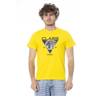 Cavalli Homme, Tops, Jaune, Taille: 2XL T-shirt &agrave; manches courtes avec logo