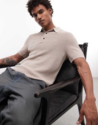 AllSaints Polo en maille &agrave; manches courtes - Gris