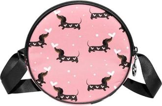 Generic Petit sac &agrave; bandouli&egrave;re circulaire pour femme, chien, sac &agrave; bandouli&egrave;re avec fermeture &eacute;clair, bretelles r&eacute;glables, sac &agrave; main rond d&eacute;contract&eacute; pour f