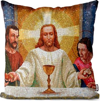 Void Watches Abendmahl Jesus Kissenbezug 40x40 Kissenhülle Polyester Zierkissen Couchkissen Ostern Osterdeko Deko, Kissen Größe:40 x 40 cm