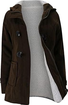 Generic Vestes pour femmes 2026 Mode Manteau en corne Bouton Polaire &Eacute;pais avec Capuche Hiver Manches Longues Chaud Doux, caf&eacute;, XXL