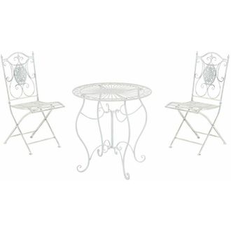 Clp Ensemble de meubles de jardin romantique Table de conception nostalgique et 2 chaises diff&eacute;rentes couleurs colore : Blanc antique