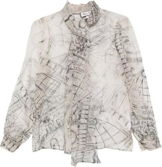 Paul & Joe Femme, Blouses et Chemises, Gris, Taille: 42 FR Chemise en organza &agrave; imprim&eacute; architectural