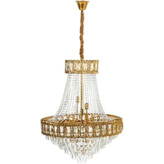 Beliani Lustre Glamour en M&eacute;tal 70 cm avec Cristaux &Eacute;clairage Salle &agrave; Manger Salon Dor&eacute; Meki