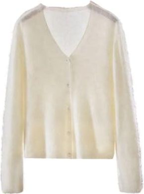 Generic Cardigan en laine de mouton et cachemire sans couture pour femme Col en V Manches longues Tricot &agrave; simple boutonnage, blanc, Taille S