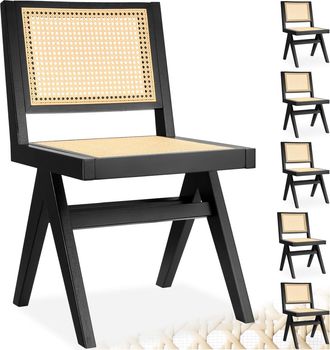 TecTake Esszimmerstühle 6er Set, Holzstühle Esszimmer, Boho Korbsessel Wiener Geflecht, Esstisch Stühle, Essstühle, Stühle Esszimmer, Sessel Wohnzimmer -schwa