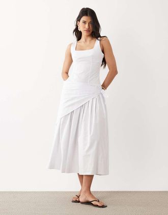Asos Robe longue en popeline &agrave; d&eacute;tail crois&eacute; - Blanc