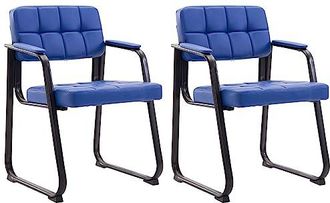 Clp Lot De 2 Chaises Canada en Similicuir I Si&egrave;ges avec Pi&egrave;tement en M&eacute;tal Noir I Accoudoirs Et Dossier Ajour&eacute;, Couleur:Bleu