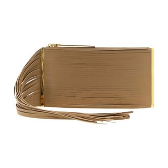 Elisabetta Franchi Pochette en cuir &agrave; franges - Femme - Sacs - Beige - Taille: ONE Size