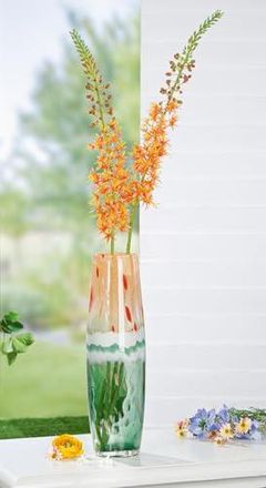 GILDE GLAS art Glas Art Vase Watermelon - grün, orange - Glas - wasserdicht - Höhe 40cm - Blumenvase