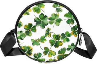 Generic Petit sac &agrave; bandouli&egrave;re rond pour femme, motif tr&egrave;fle porte-bonheur vert avec fermeture &eacute;clair et bretelles r&eacute;glables