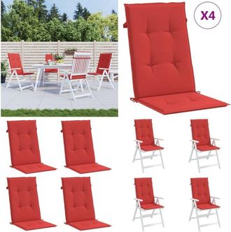 vidaXL Gartenstuhlauflagen f&uuml;r Hochlehner 4 Stk. Rot 120x50x3 cm Stoff - Hochlehner-Sitzauflage - Gartenstuhlkissen - Outdoor-Kissen - Polstersitz