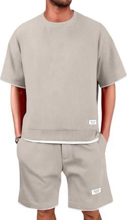 Generic Ensemble Homme &eacute;t&eacute; T-Shirts &agrave; Manches Courtes et Shorts 2 Pi&egrave;ces Survetement Homme Grande Taille D&eacute;contract&eacute; Plage Sport Jogging Sportwear 01-Kaki M