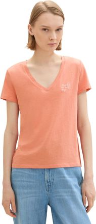 Tom Tailor Damen Basic T-Shirt mit V-Ausschnitt, burnt terracotta, XXL