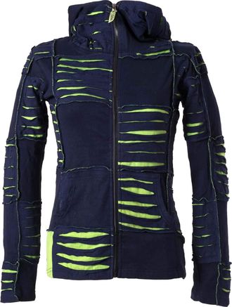 vishes Alternative Bekleidung - Damen Patchwork Jacke mit Cutwork und Zipfelkapuze dunkelblau-hellgr&uuml;n 40