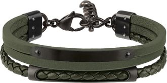 Breil Herrenarmband Kollektion B Mix TJ3089 - Herrenschmuck - Gr&uuml;nes Leder- und Stahlarmband f&uuml;r Herren, mit drei Schlaufen um das Handgelenk - Verstellbare