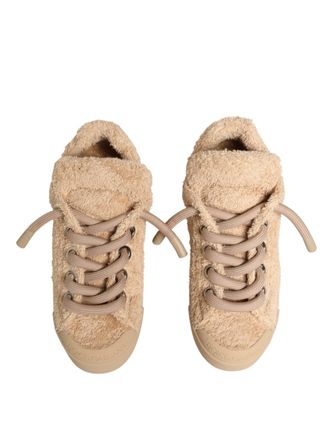 Dolce & Gabbana Mens Shoes Beige Faux Shearling Low Top Sneakers