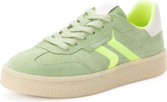 Tamaris Plateausneaker TAMARIS, Damen, Gr. 37, mint, neongr&uuml;n, Glattleder, Veloursleder, Fischgratmuster, unifarben mit Farbeinsatz, Schuhe Plateausneaker, Fr