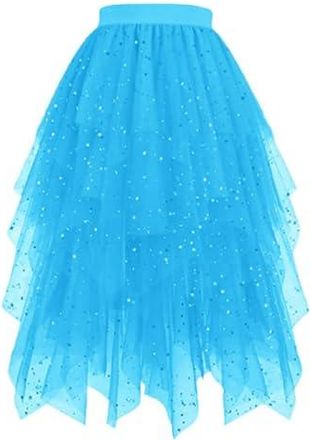 Onsoyours Jupe en Tulle pour Femme - Jupe &agrave; Paillettes - Tutu Bouffante - Midi &Eacute;l&eacute;gante - Costume de Carnaval A Bleu Clair S