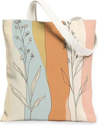 Generic Sac fourre-tout en toile pour faire du shopping - Motif floral r&eacute;tro du milieu du si&egrave;cle - R&eacute;utilisable - Pour femme - Motif floral - D&eacute;coration amusa