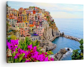 Arttor Bilder auf Leinwand Italien küste felsen landschaft Leinwandbild 70x50cm Wandbilder Dekoration Wohnzimmer Schlafzimmer Küche Deko Klein Wanddeko Bild 