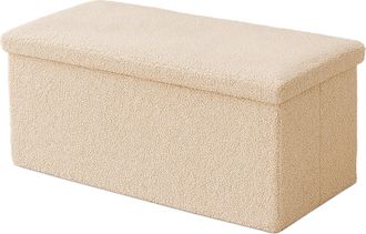 Relaxdays Sitzbank, Stauraum, Teddystoff, faltbar, gepolstert, Flur, Schlafzimmer, HBT: 38x76x38 cm, Sitztruhe, beige