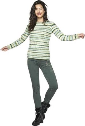 Kor&ouml;shi Pull en tricot tricot vert &agrave; rayures avec col rond pour femme de couleur verte, vert, S
