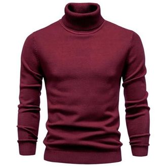 Generic Chemise &agrave; col roul&eacute; et manches longues c&ocirc;tel&eacute;e pour homme - Doux et l&eacute;ger - Coupe ajust&eacute;e - Pull en tricot extensible, Rouge, XXL
