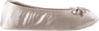 Isotoner Damen Satin Ballerina Hausschuhe mit klassischer Schleife oder weicher Schleife und Wildledersohle, Sandfang, 8-9