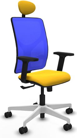 Piqueras y Crespo B&uuml;rostuhl mit 2D-Armlehnen, h&ouml;henverstellbarer Lendenwirbelst&uuml;tze und festem Kopfteil, ausgestattet mit 3 Positionen und Schneidschaum, Blau/Gelb